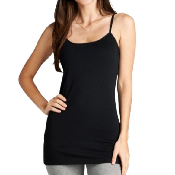 Active Basic | Tops | Nwt Womens Long Cami Tunic With Shelf Bra Black | Poshmark